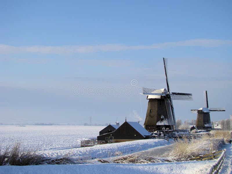 Typical Dutch Winter Landscape Stock Image - Image of snow, technology ...