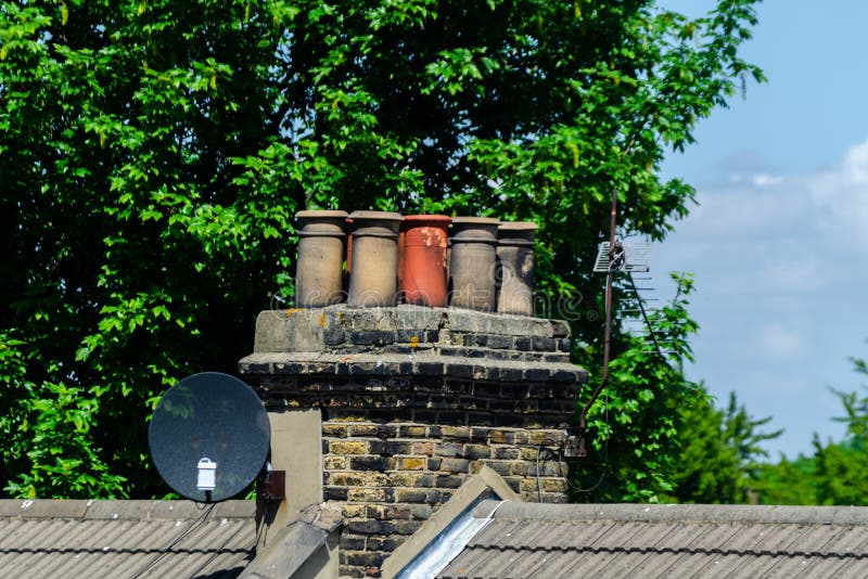Typical English Chimneys on the Roofs of London Buildings Stock Image ...
