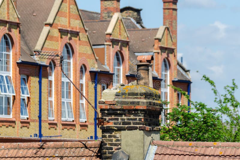 Typical English Chimneys on the Roofs of London Buildings Stock Photo ...