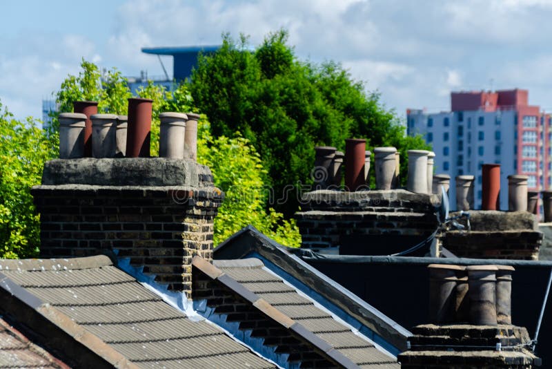 Typical English Chimneys on the Roofs of London Buildings Stock Photo ...