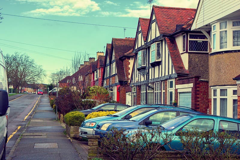 Typical English Street in London. Stock Photo - Image of driveway ...
