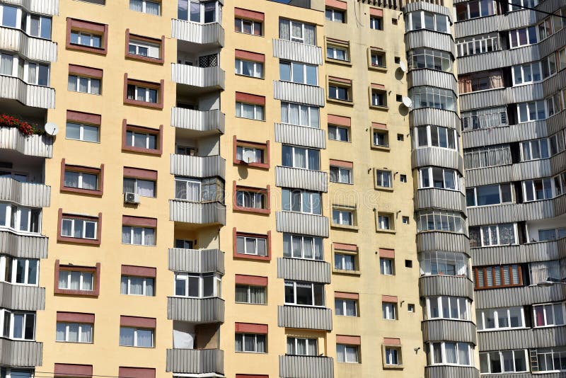 Typical Facade of Concrete Panel Building. Post Soviet Flat of Blocks ...