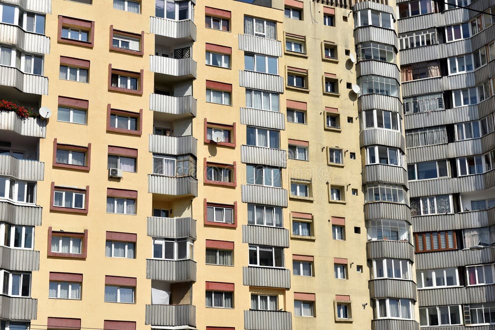 Typical Facade of Concrete Panel Building. Post Soviet Flat of Blocks ...