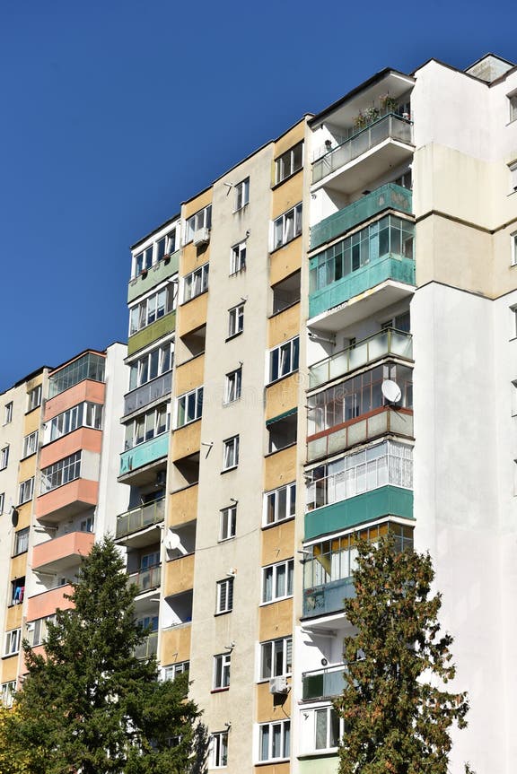 Typical Facade of Concrete Panel Building. Post Soviet Flat of Blocks ...