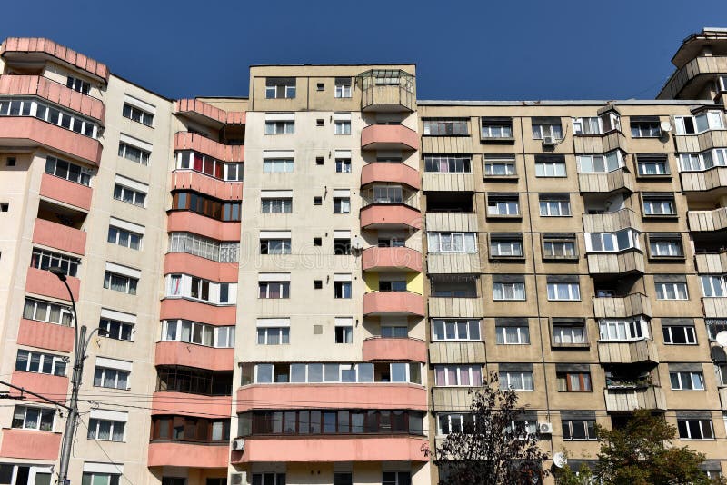 Typical Facade of Concrete Panel Building. Post Soviet Flat of Blocks ...