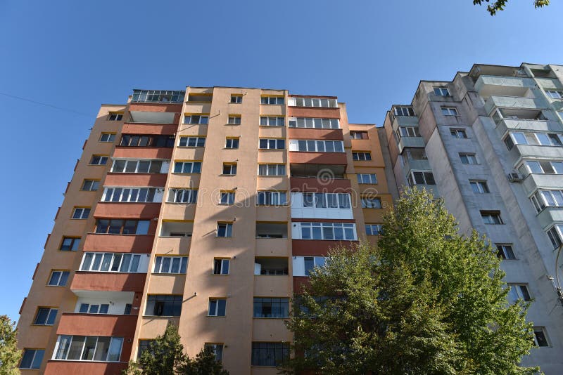 Typical Facade of Concrete Panel Building. Post Soviet Flat of Blocks ...