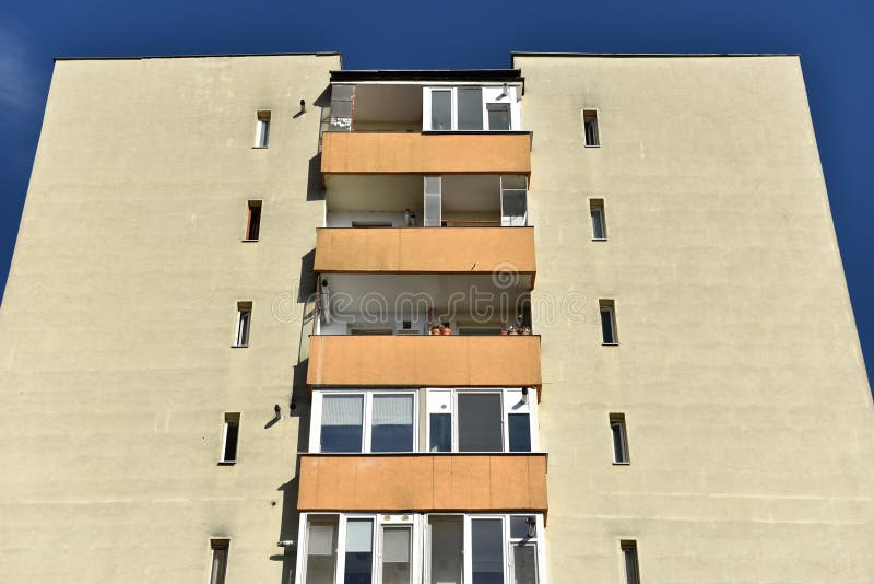 Typical Facade of Concrete Panel Building. Post Soviet Flat of Blocks ...