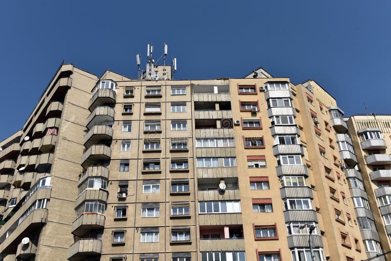 Typical Facade of Concrete Panel Building. Post Soviet Flat of Blocks ...