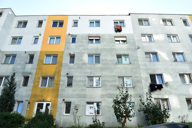 Typical Facade of Concrete Panel Building. Post Soviet Flat of Blocks ...