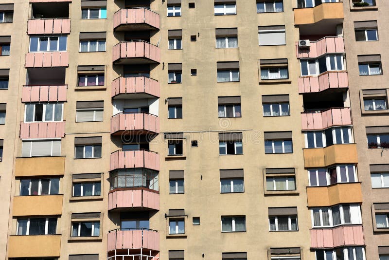Typical Facade of Concrete Panel Building. Post Soviet Flat of Blocks ...