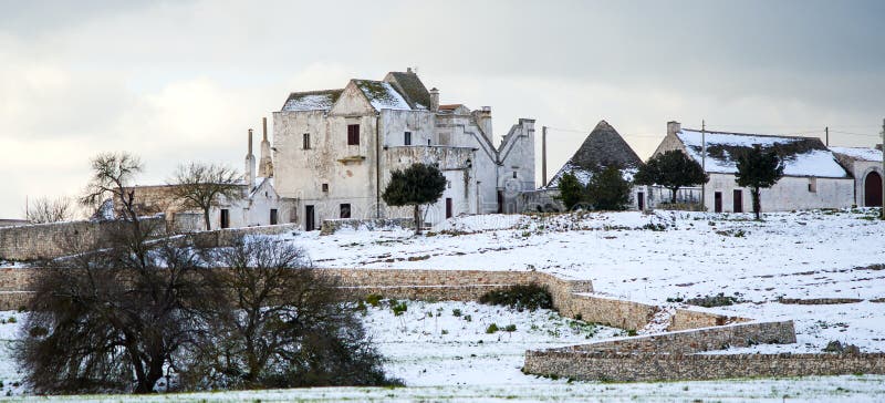 A Typical Farm of Apulia (masseria) after Heavy Snow Stock Photo ...