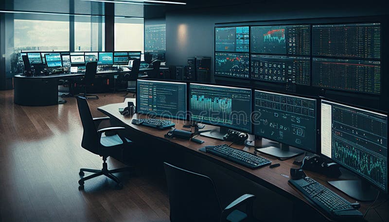 Typical Financial Office, with Rows of Desks and Computer Screens ...