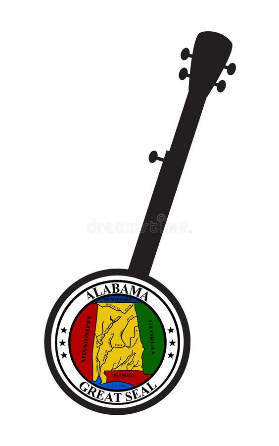Traditional 5 String Banjo Silhouette with Alabama State Seal Icon ...