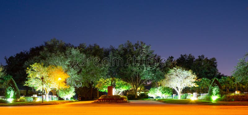 A Community Entrance at Night Stock Photo - Image of door, estate ...