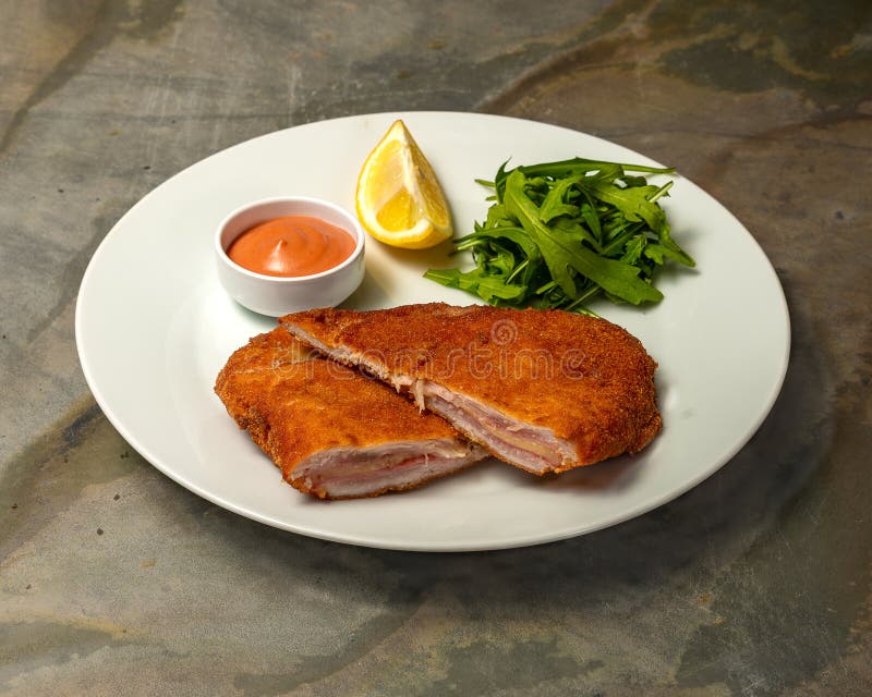 Typical German or Austrian Cordon Bleu Schnitzel Filled with Gouda ...