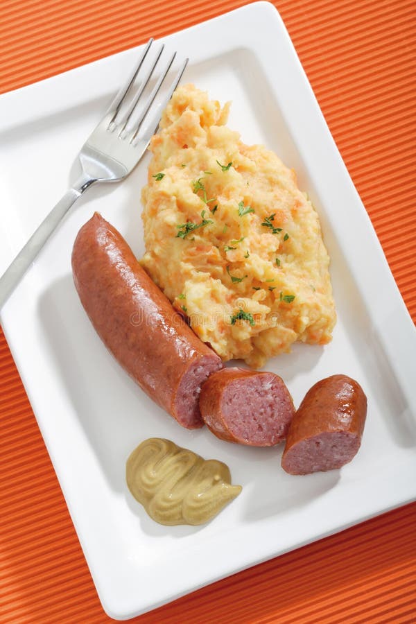 Typical German Mettwurst with Mashed Potatoes Stock Image - Image of ...