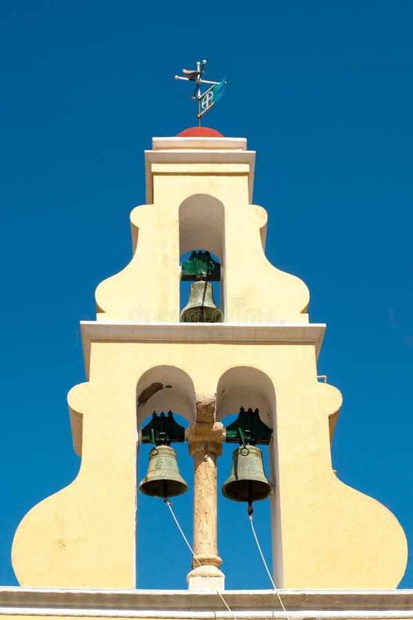 Typical Greek Bell Tower with Three Bells Stock Photo - Image of ...