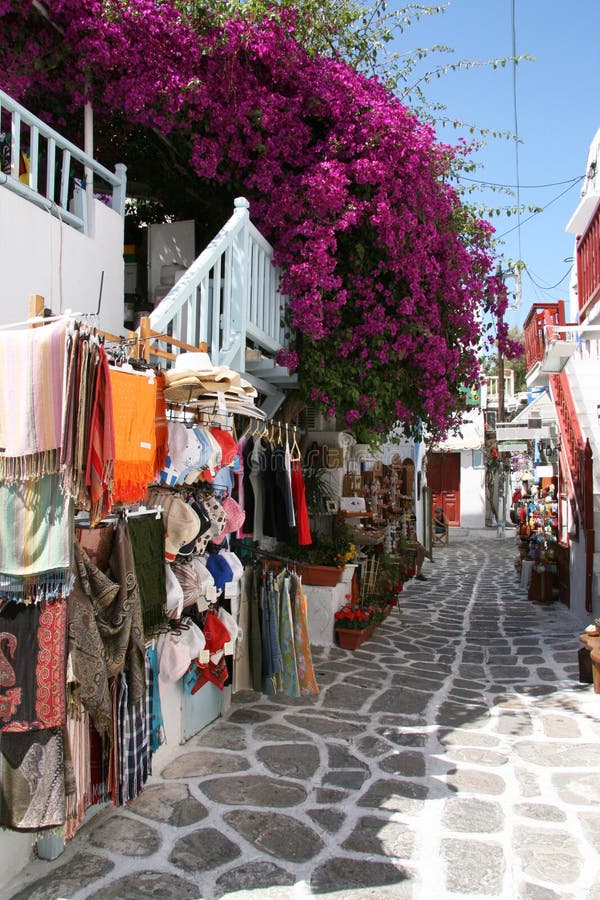Typical Greek Shopping Street in Mykonos. Editorial Stock Image - Image ...