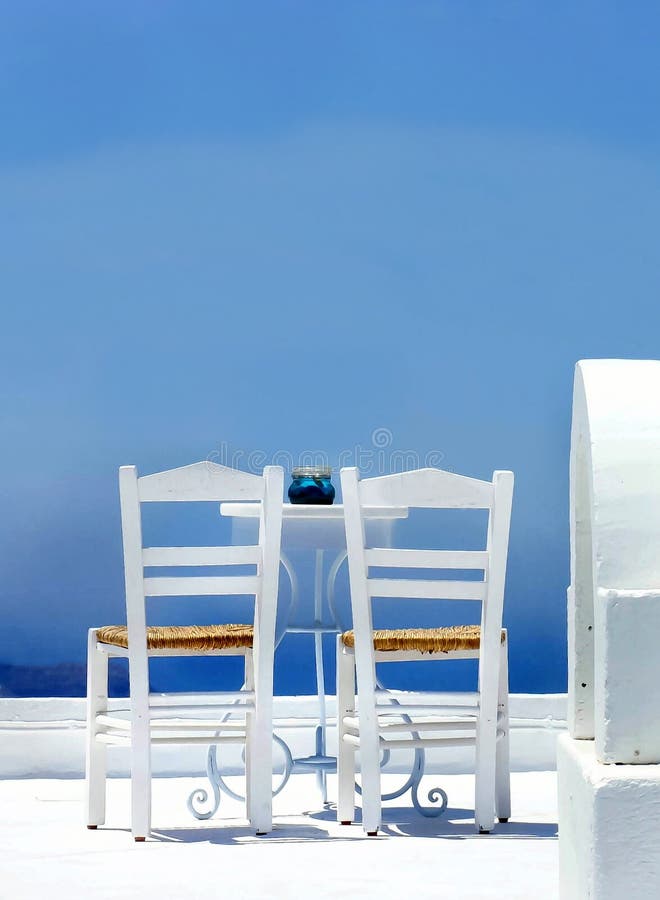 Santorini cosy terrace stock image. Image of chair, season - 30144039