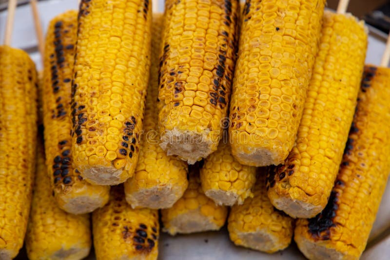 Typical Grilled Corn with Different Flavors and Ingredients Stock Image ...