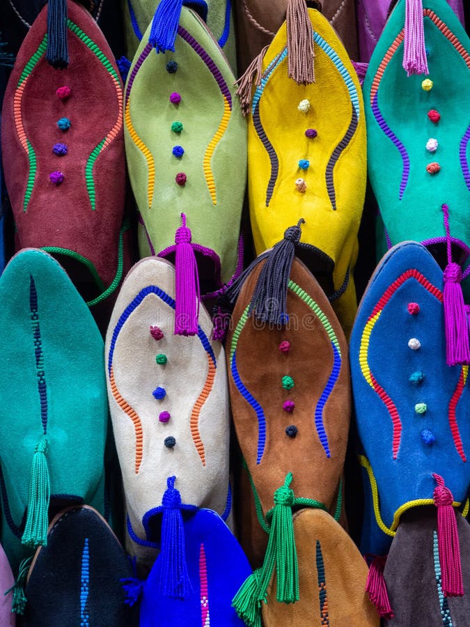 Typical Handmade Moroccan Slippers in a Shop of Marrakech Stock Image ...