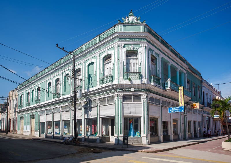 Typical Historical Building on a Corner of Old Downtown Cienfuegos ...