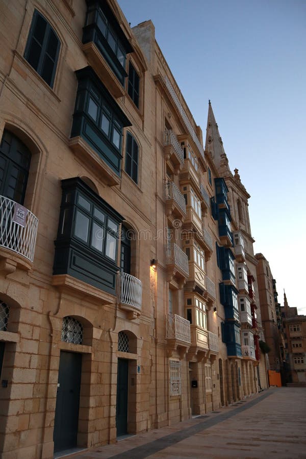 Typical House in Downtown at Evening in Valletta, Malta Stock Image ...