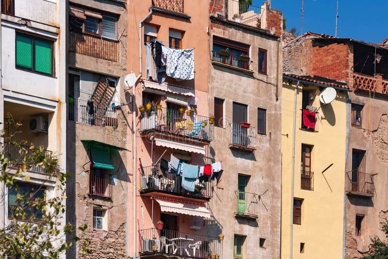 Typical Houses in the Old Spanish Town Somewhere in Catalonia Stock ...