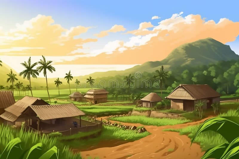 Typical Indian Village between Palm Trees, AI Generated Image Stock ...