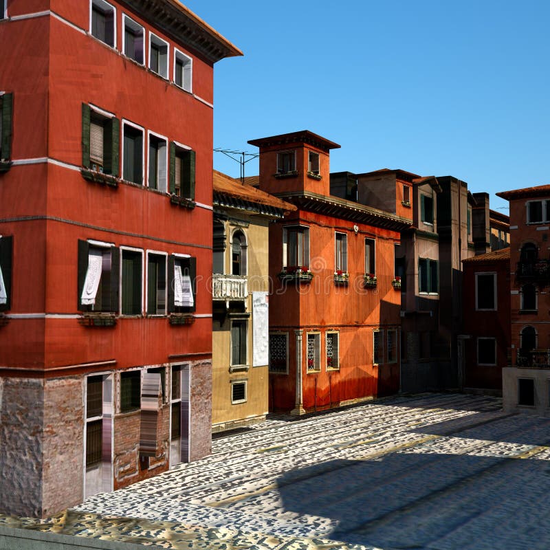 Typical Italian City, 3d Illustration Stock Image - Image of european ...