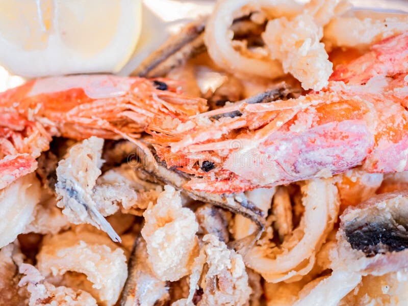 Typical Italian Dish, Mixed Fried Fresh Fish with Squid Rings, Sardines ...