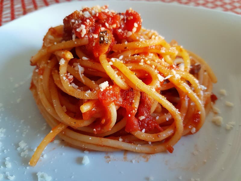 Typical Italian Recipe. Speghetti with Tomato Stock Image - Image of ...