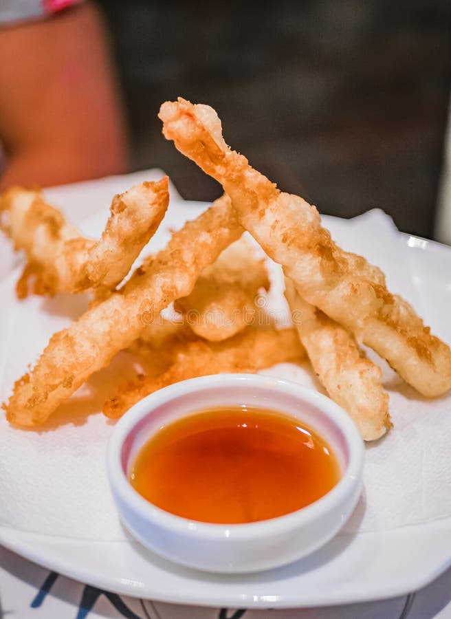 Typical Japanese Dish of Fried Squid with Sauce Stock Image - Image of ...