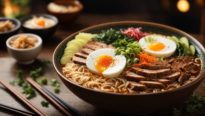 Typical Japanese Ramen in a Big Bowl Stock Illustration - Illustration ...
