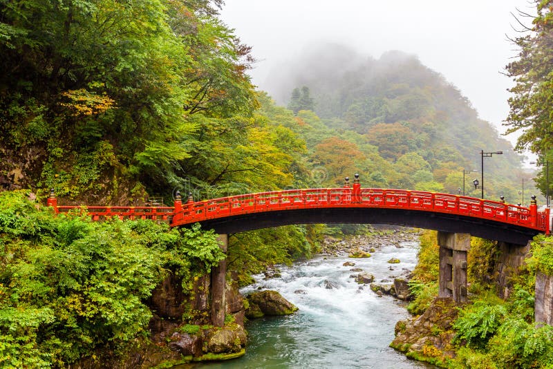 Typical Japanese Red Bridge in Nikko Stock Photo - Image of ...