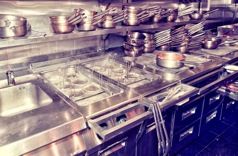 Typical Kitchen of a Restaurant Stock Photo - Image of professional ...