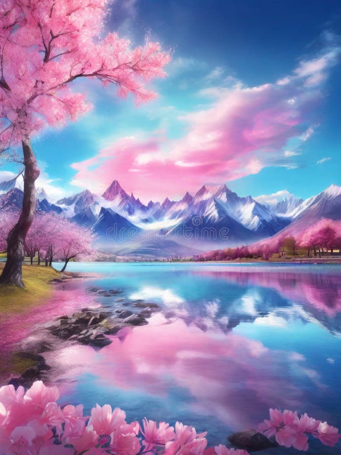 A Typical Landscape of Spring in Japan Cherry Blossoms Bloom Stock ...