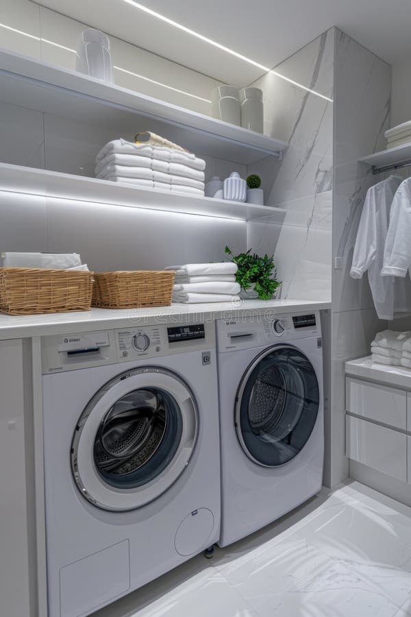 A Typical Laundry Room Setup with a Washer and Dryer Stock Photo ...