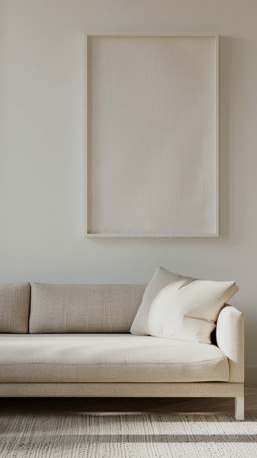 A Living Room with a Couch and a Painting on the Wall Stock ...