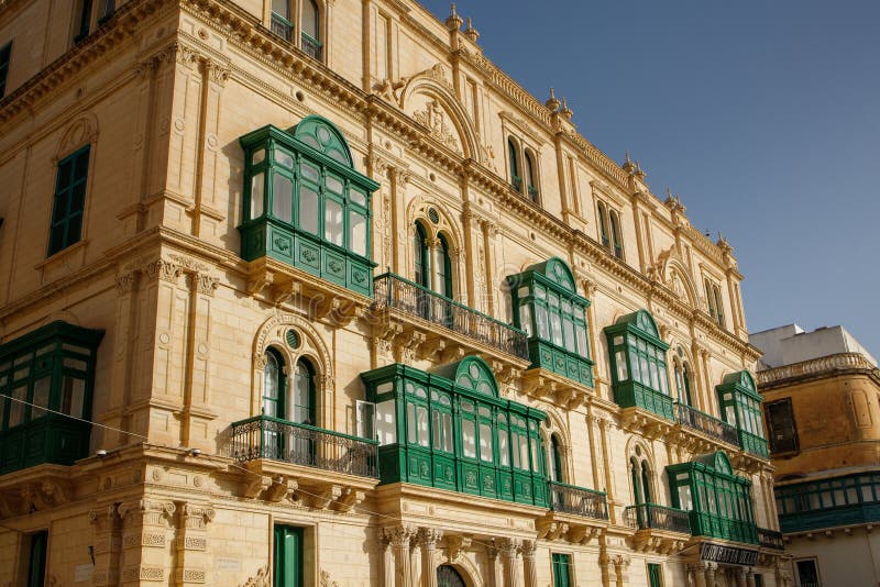 Typical Maltese Building Facade in Valletta Stock Photo - Image of ...
