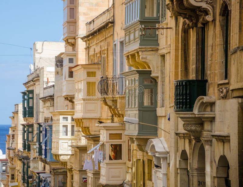 Typical Maltese Covered Balconies in Valletta, Malta Editorial Stock ...