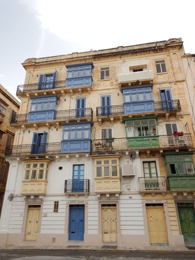 Typical Maltese Covered Balcony and Windows. Stock Image - Image of ...