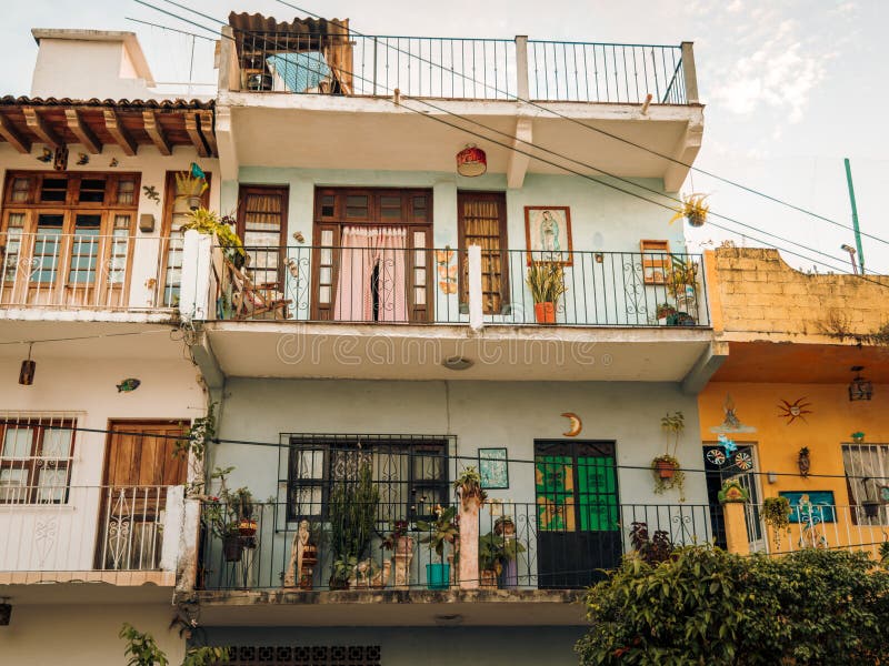 Typical Mexican Style Apartment Flats with Balconies with Colorful ...