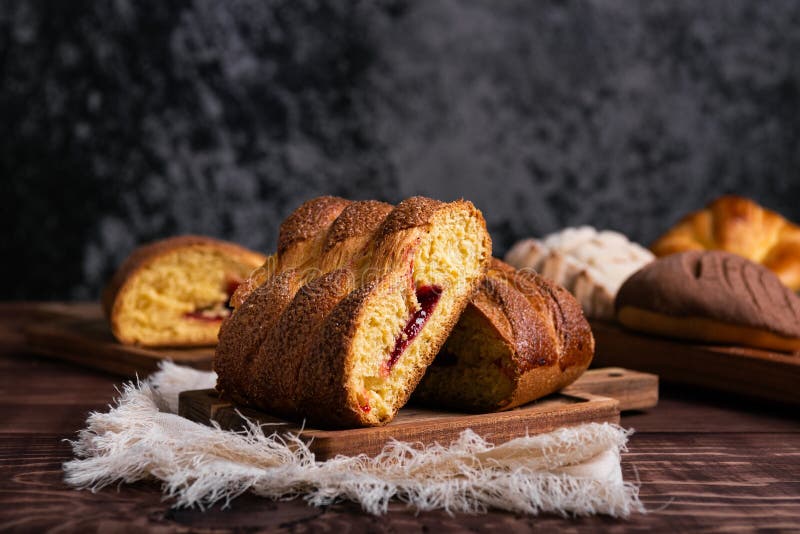 Typical Mexican Sweet Bread Wooden Table Braided Filled Jam Stock ...