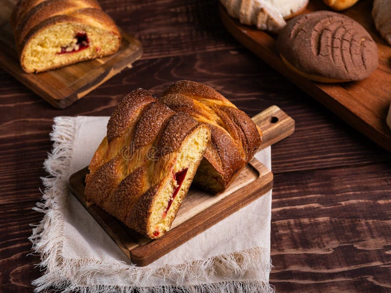 Typical Mexican Sweet Bread Wooden Table Braided Filled Jam Stock ...