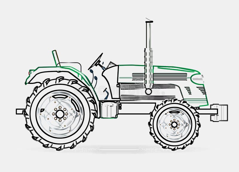 Green Isolated Tractor Line Drawing Stock Illustration - Illustration ...