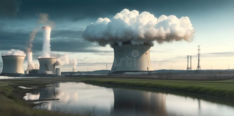 Typical Nuclear Reactor In The Distance Generative Ai Stock Illustration Illustration Of