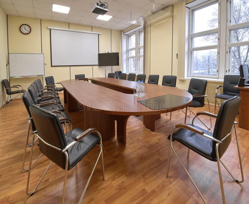 Typical Office Meeting Room, Long Table and Chairs Stock Photo - Image ...