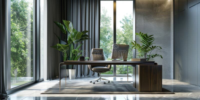 A Typical Office Setup with a Desk, Chair, and Computer Stock Image ...