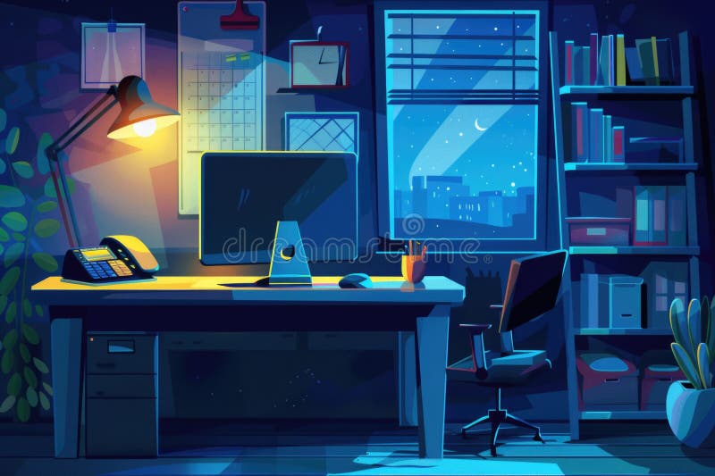 A Typical Office Setup Featuring a Computer Monitor and Phone Stock ...